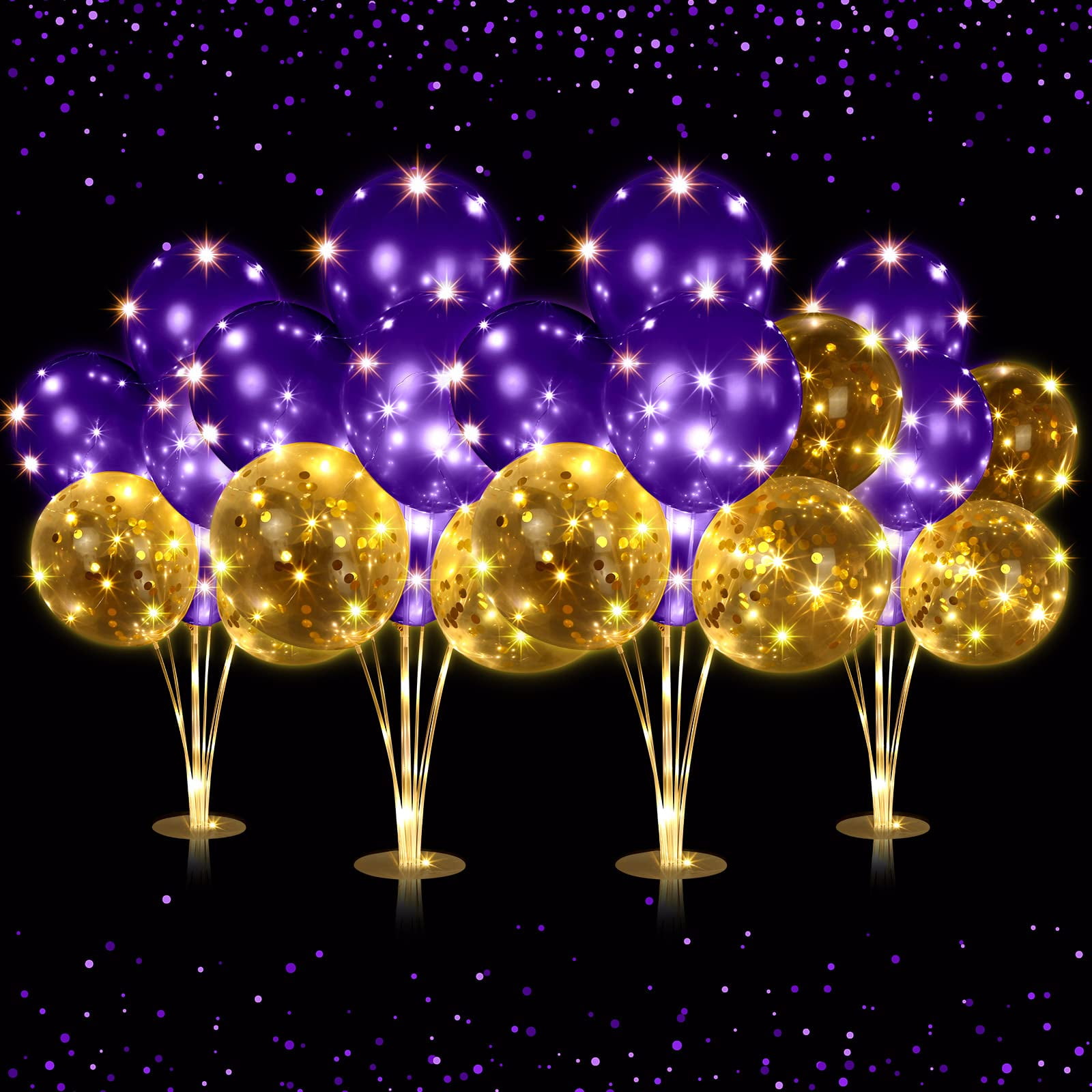 Junkin 4 Sets Table Balloon Stand Kit with LED Light String, Light up ...