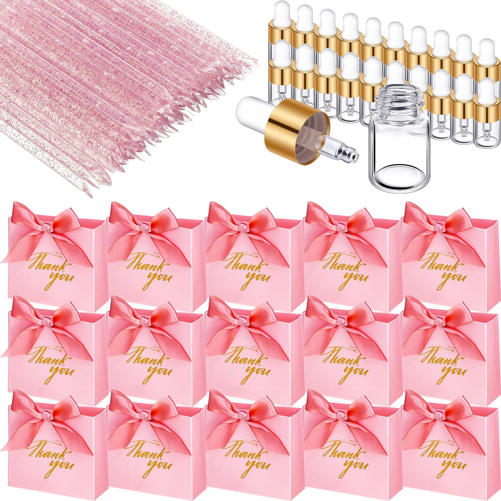 Junkin 40 Pack Mini JKF25 Pink Thank You Gift Bags, 20 Pcs Glass Oil ...