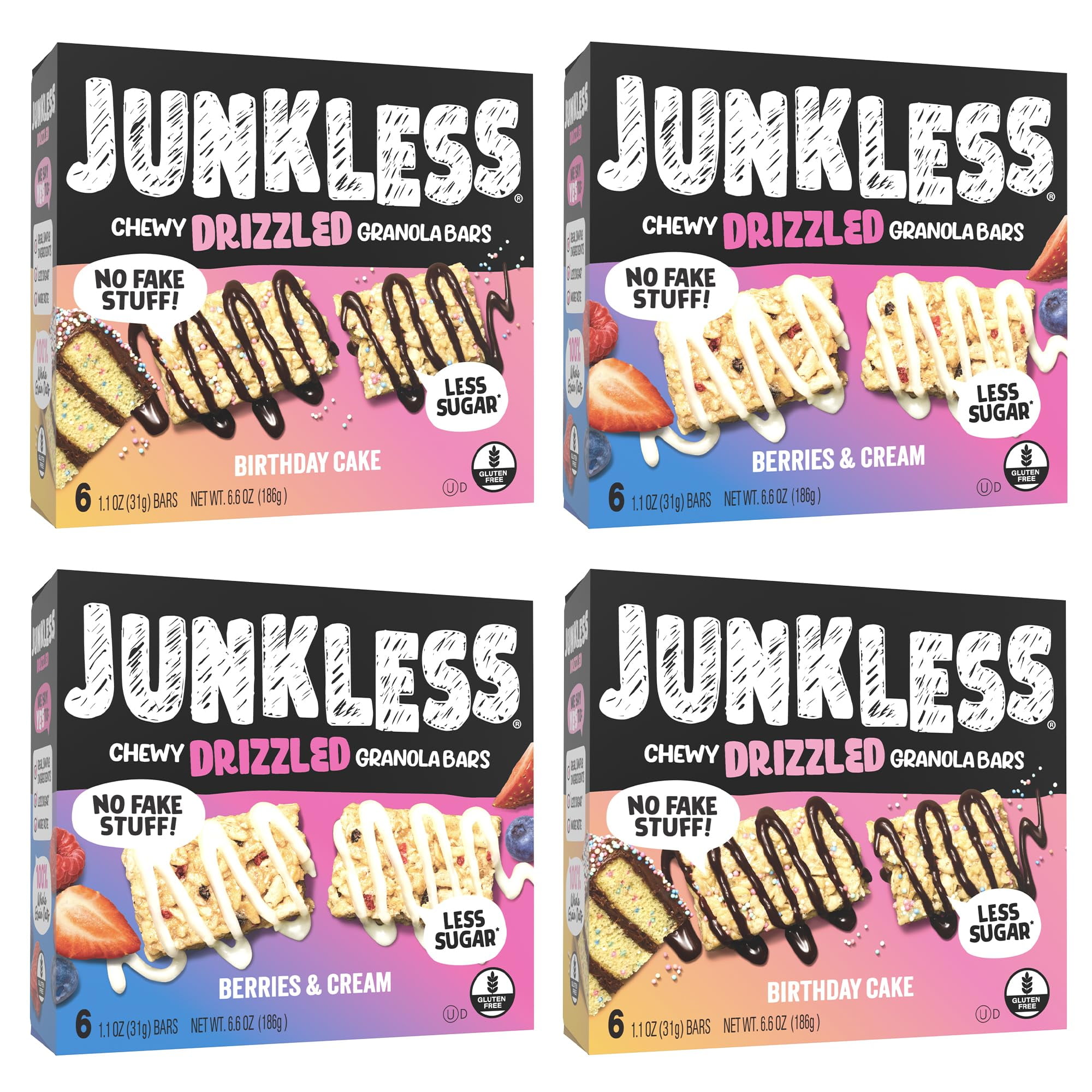 Junkless Chewy Drizzled Granola Bars 2-Flavor Variety KMC2Pack ...