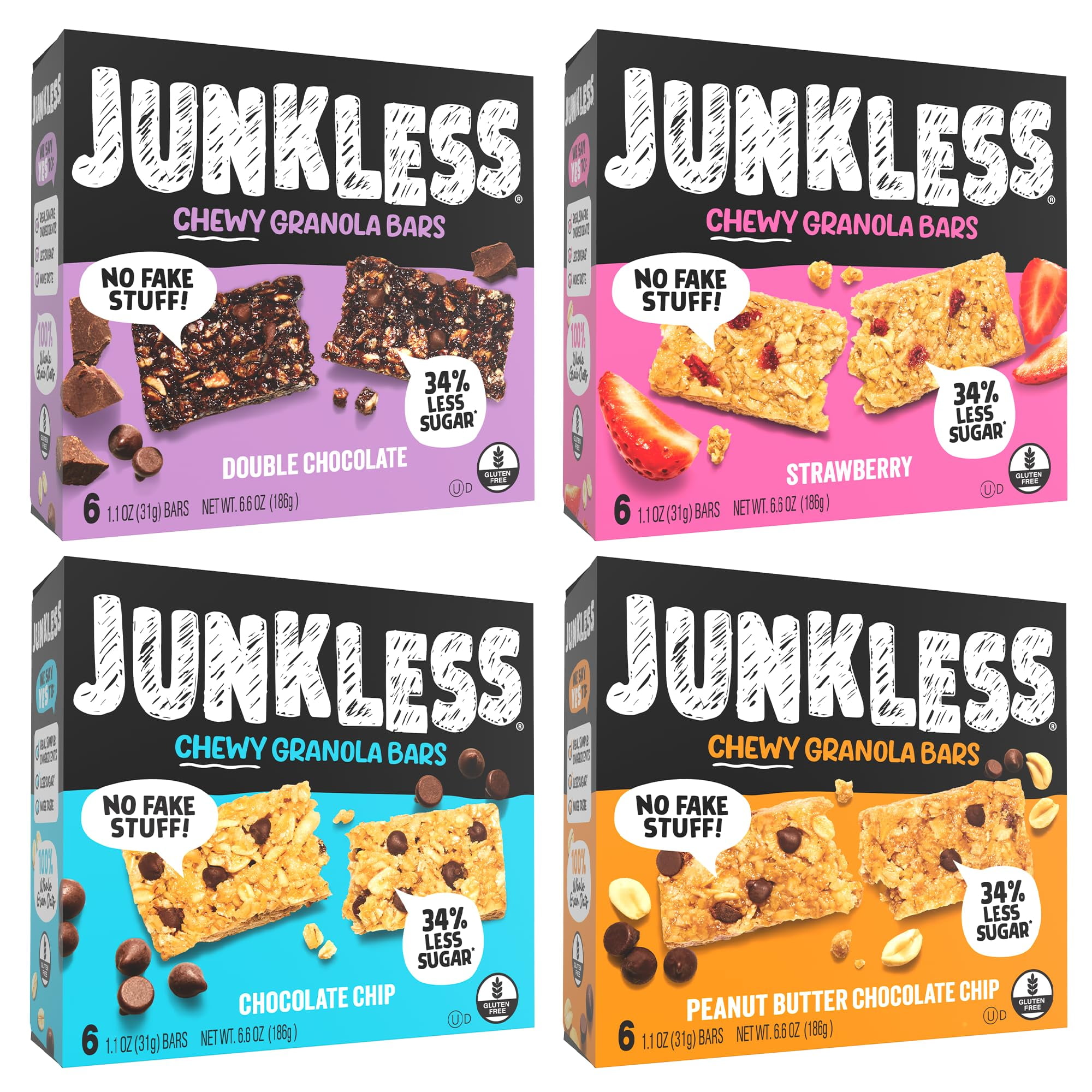 Junkless Chewy Granola Bar 4-Flavor Variety AIS1 Pack - Chocolate ...