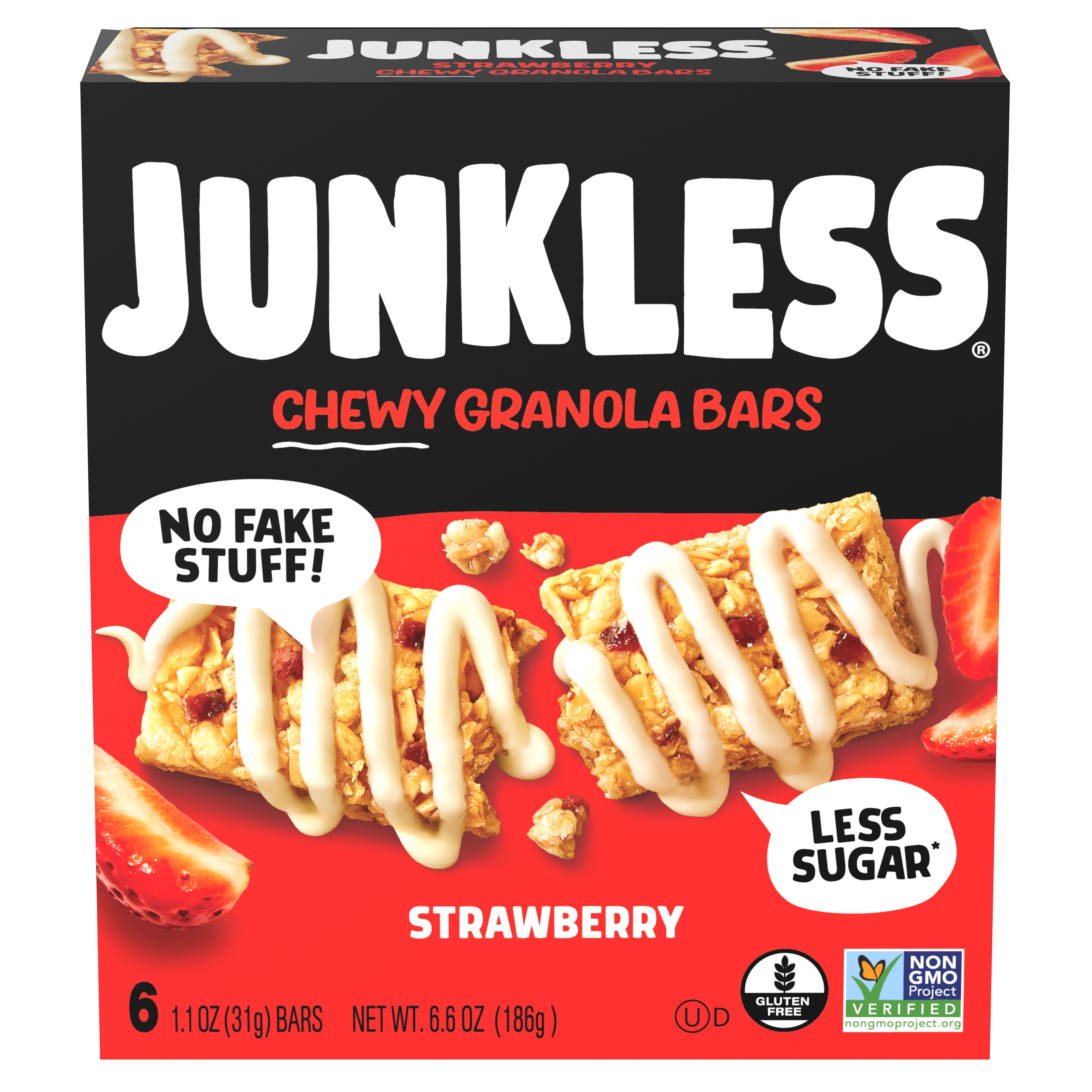 JUNKLESS, Chewy Granola Bars, Strawberry, Less Sugar - Walmart.com
