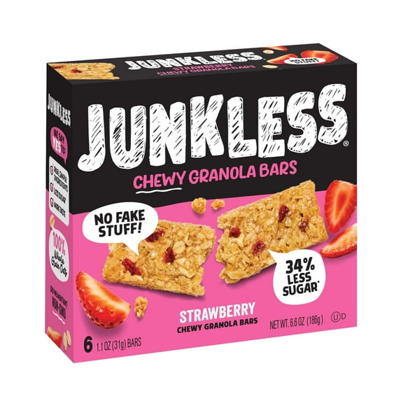 Junkless Strawberry Chewy Granola Bars - 100% Real Strawberries - Less ...