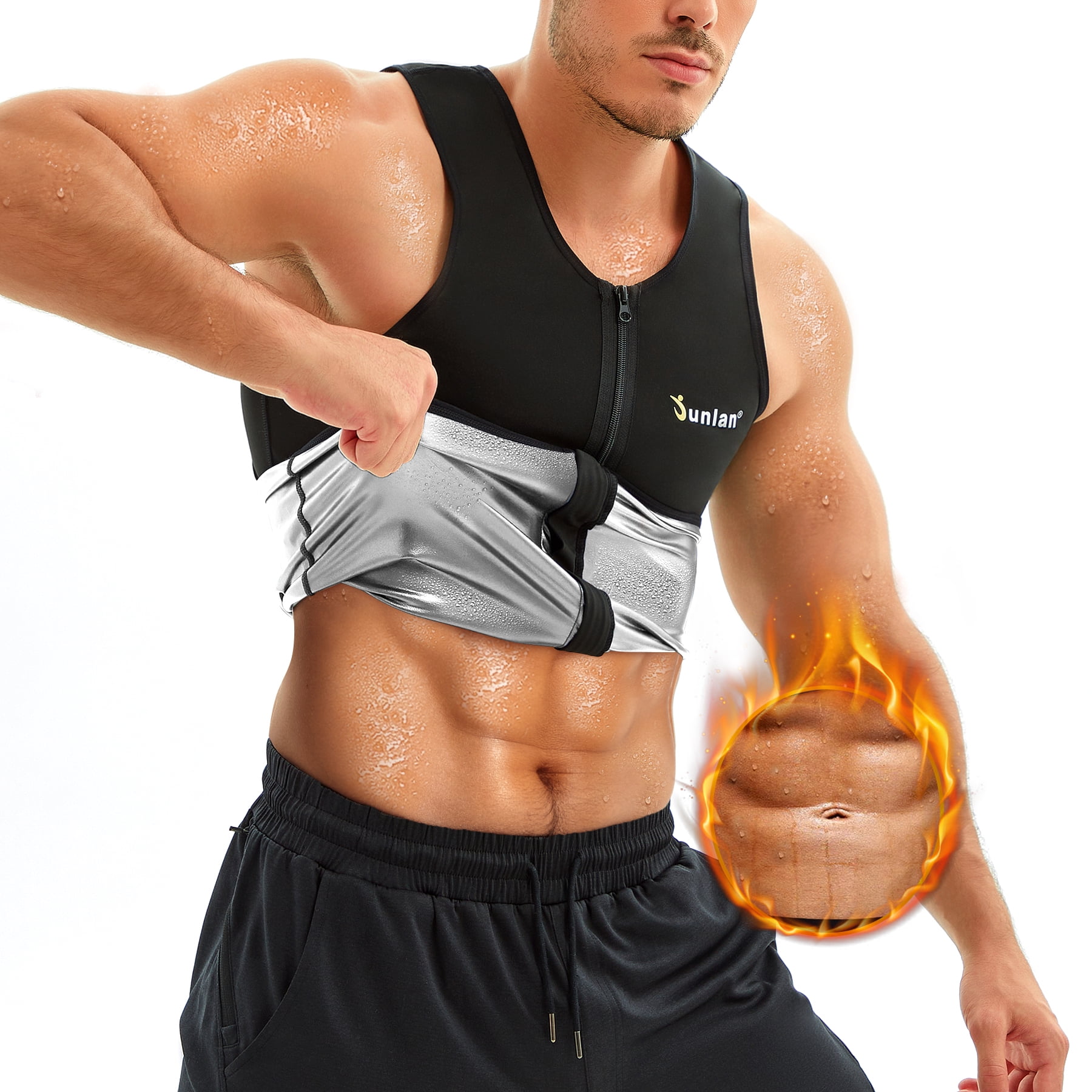 Junlan Men Sweat Sauna Tank Top Heat Trapping Waist Trainer Vest Tummy ...
