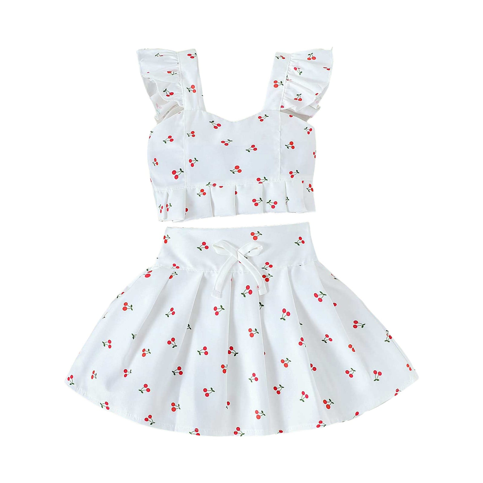 Junlike Little Girls Outfits Girls Flying Sleeve Love Cherry Printed ...