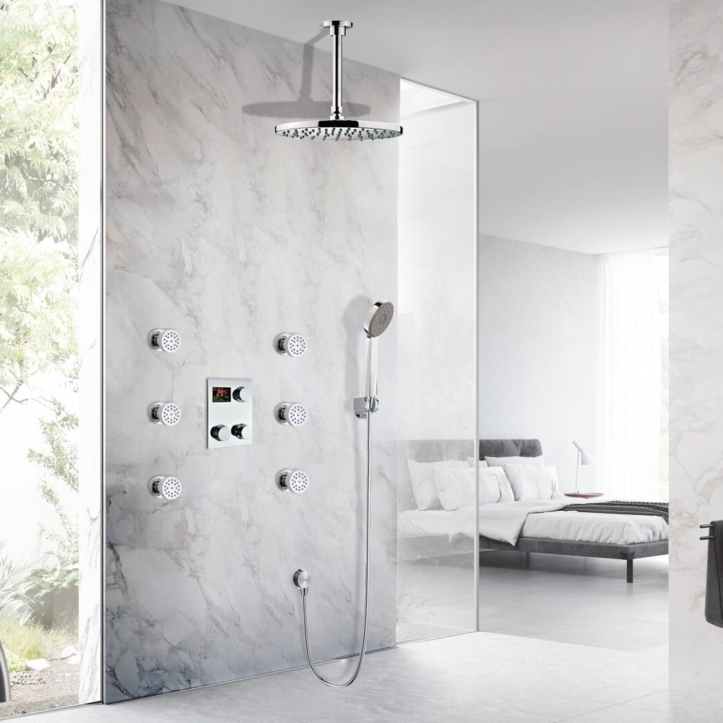 Juno 10" Ceiling Mount Thermostatic Digital Display shower system with ...