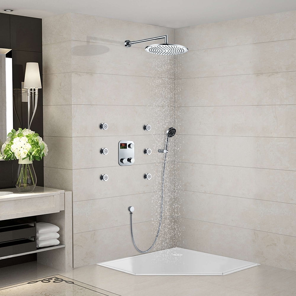 Juno 10" Thermostatic Digital Display shower system with hand shower ...