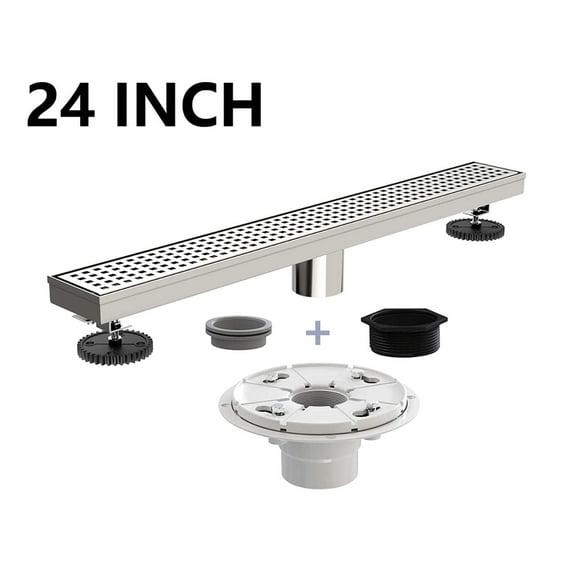 Juno 24 Inch Linear Rectangular Shower Drain In Brushed Nickel With Threaded Adapter - Walmart.com