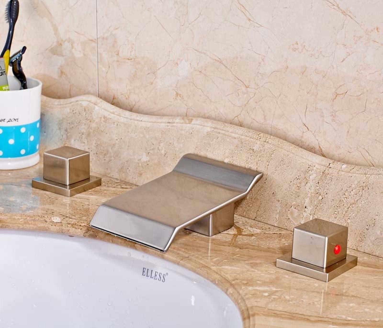 Juno Brushed Bathroom Sink Faucet Double Handles Hot & Cold Water Mixer ...