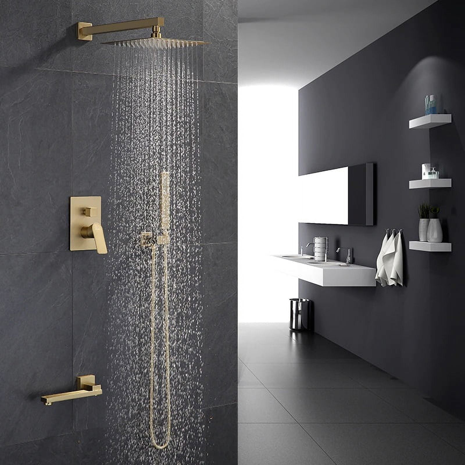 Juno Brushed Gold Square Rainfall Shower Head with Shower Faucet ...