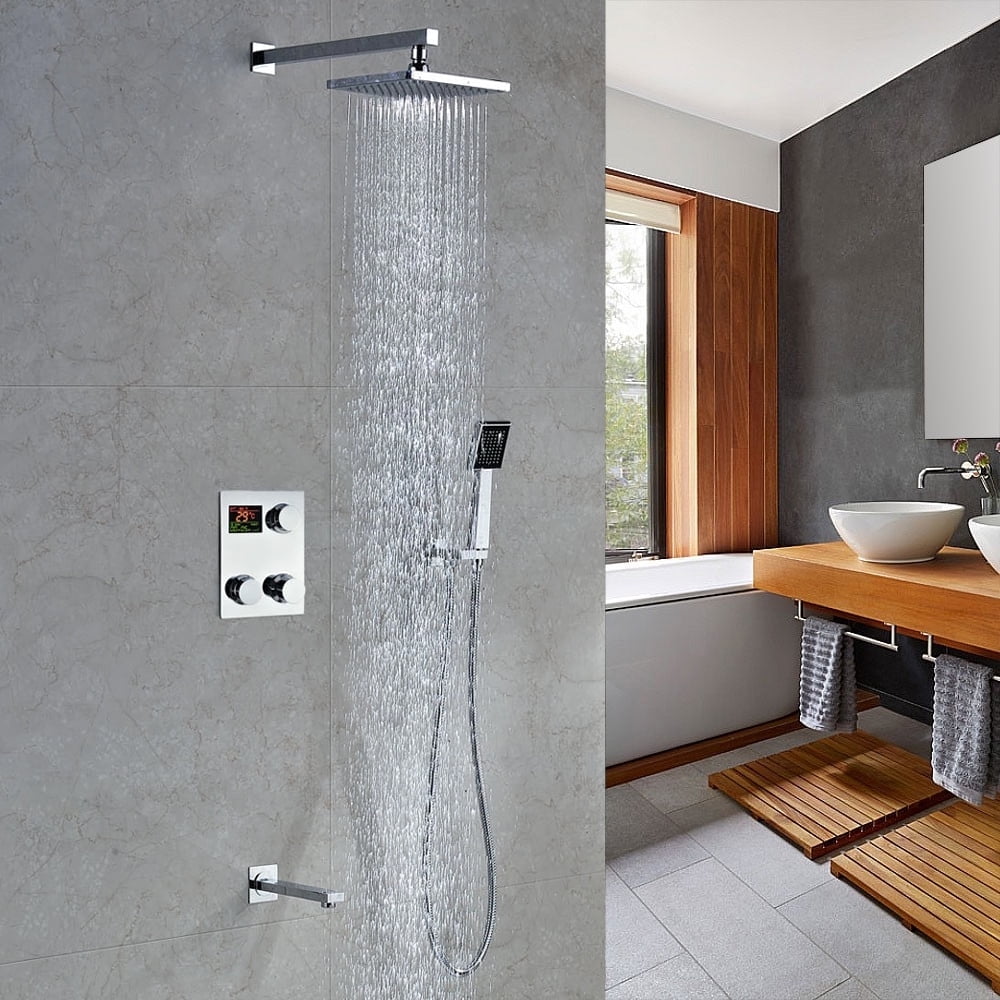 Juno Digital Display Chrome Finish Rain Shower Head Set with Handheld Shower - Walmart.com