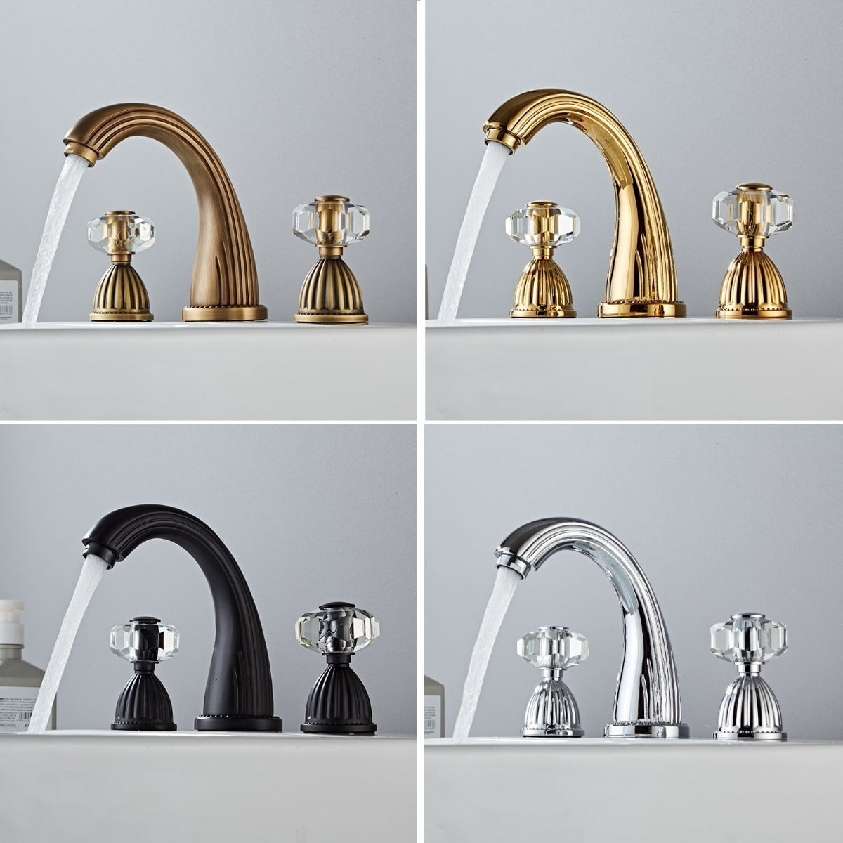 Juno Lara Crystal Dual Handle Sink Faucet Mixer Tap Gold Faucet ...