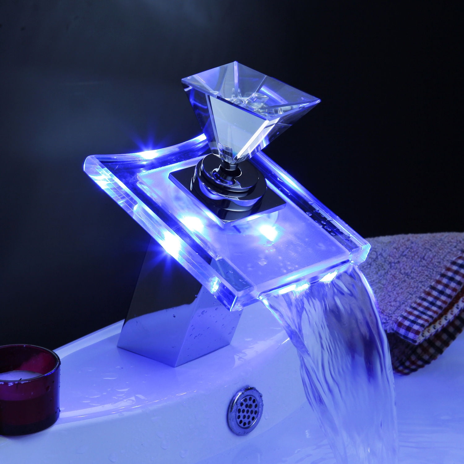 Juno Moonlight Color Changing LED Waterfall Bathroom Basin Sink Glass ...