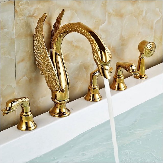 Juno Multi Colir Finish Swan Bathtub Faucet with Hand Held Shower ...