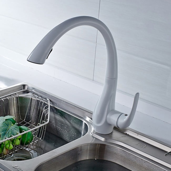 Juno Natalie White Paint Kitchen Sink Faucet Deck Mounted Single Handle ...