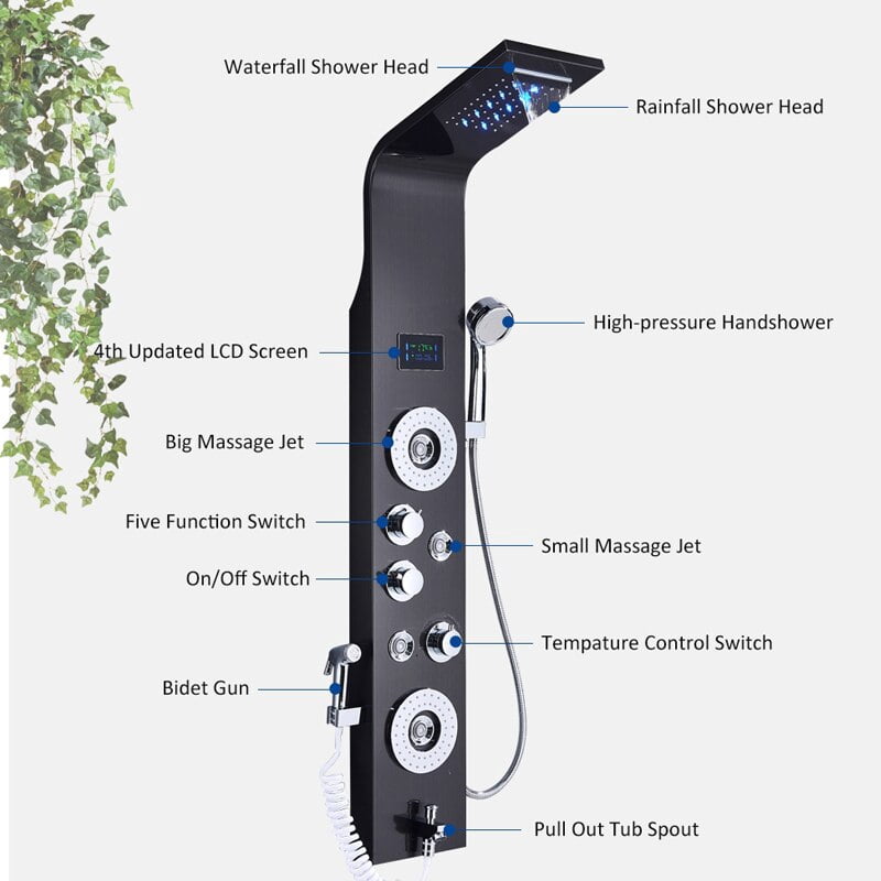 Juno New LED 6 Function Shower Panel Digital Display LED Rain Shower ...