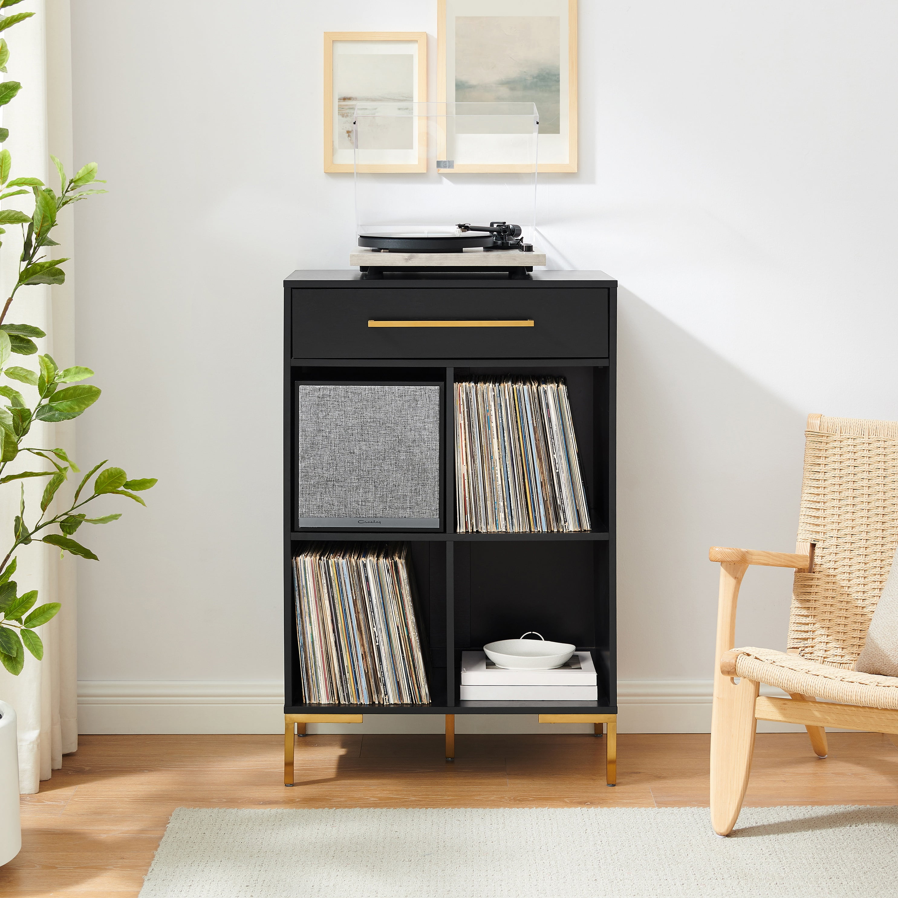 Juno Record Storage Cube Bookcase With Speaker Black - Bookcase ...