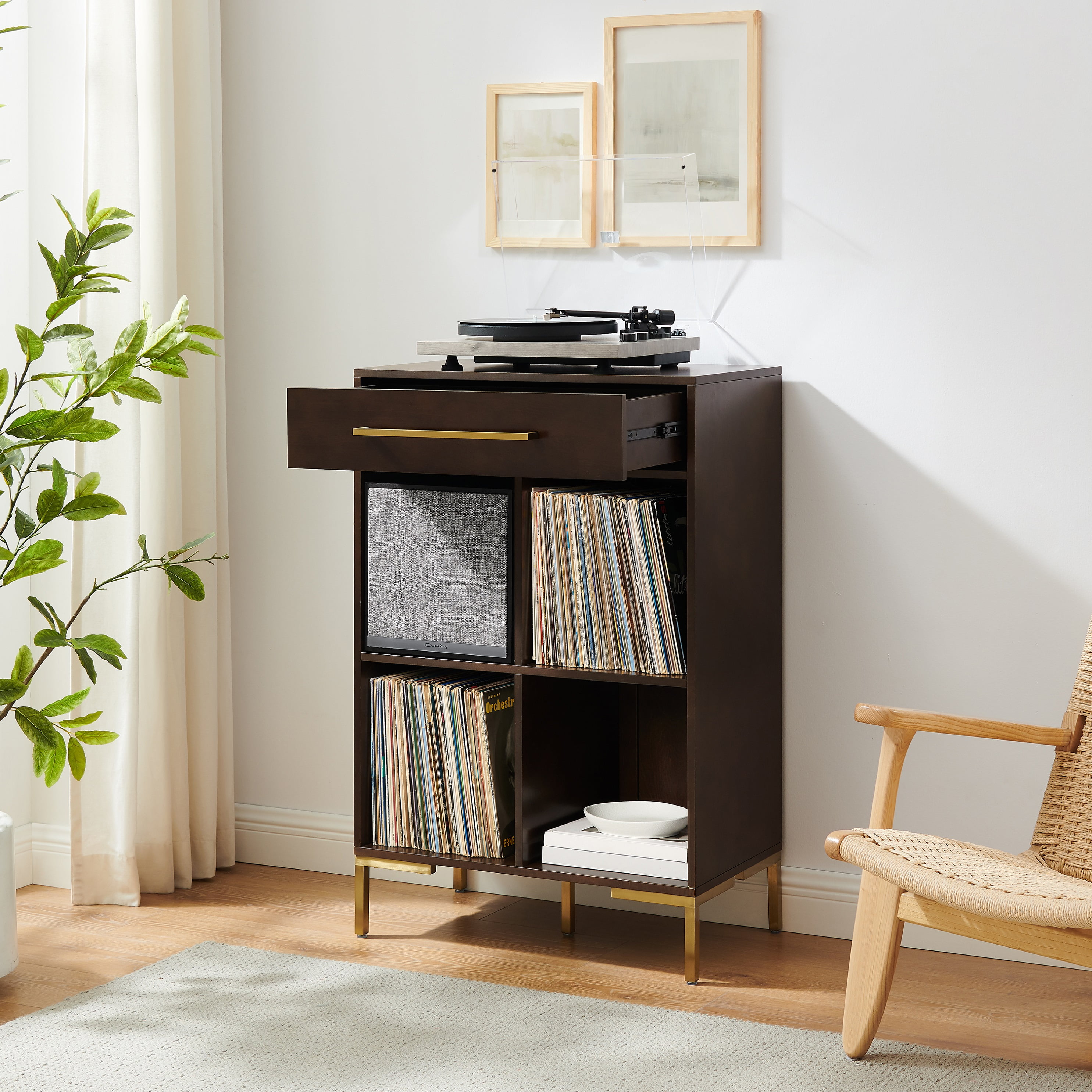 Juno Record Storage Cube Bookcase With Speaker Dark Brown/Black ...