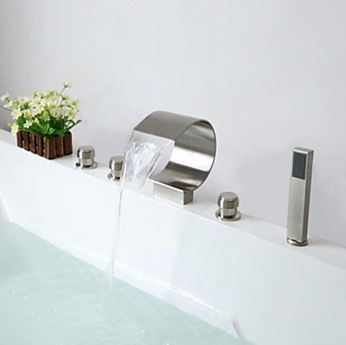 Juno Roman Brushed Nickel Waterfall Bathtub Faucets with Hand Shower ...