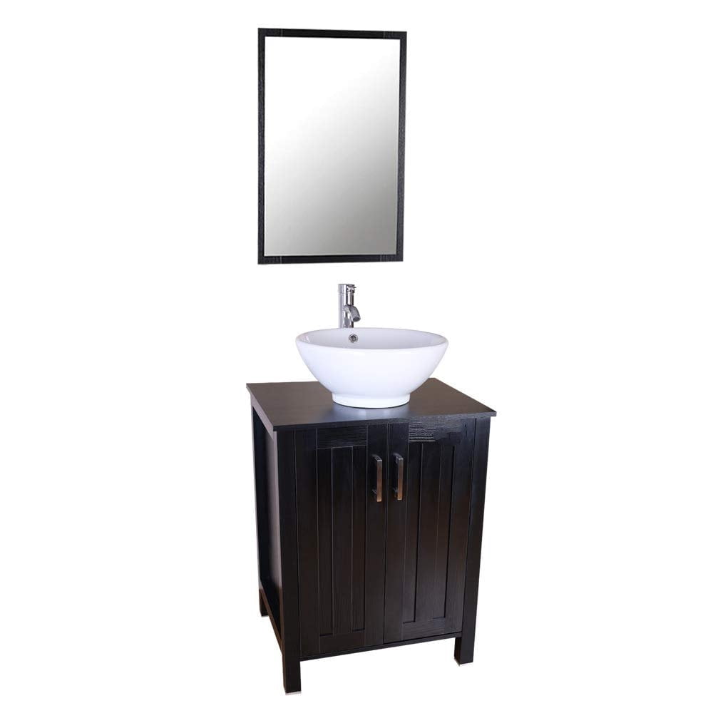 Juno Round Ceramic Vessel 24" Wooden Vanity Set - Walmart.com