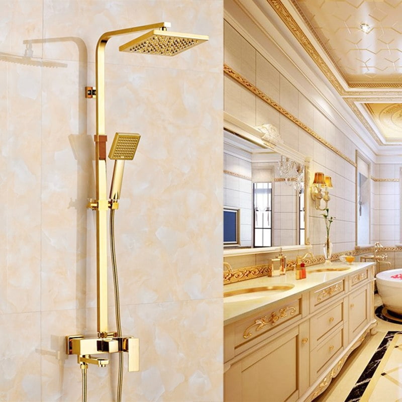 Juno Royal Luxury Water Rainfall Gold Wall 8 inch Shower & Hand Held ...
