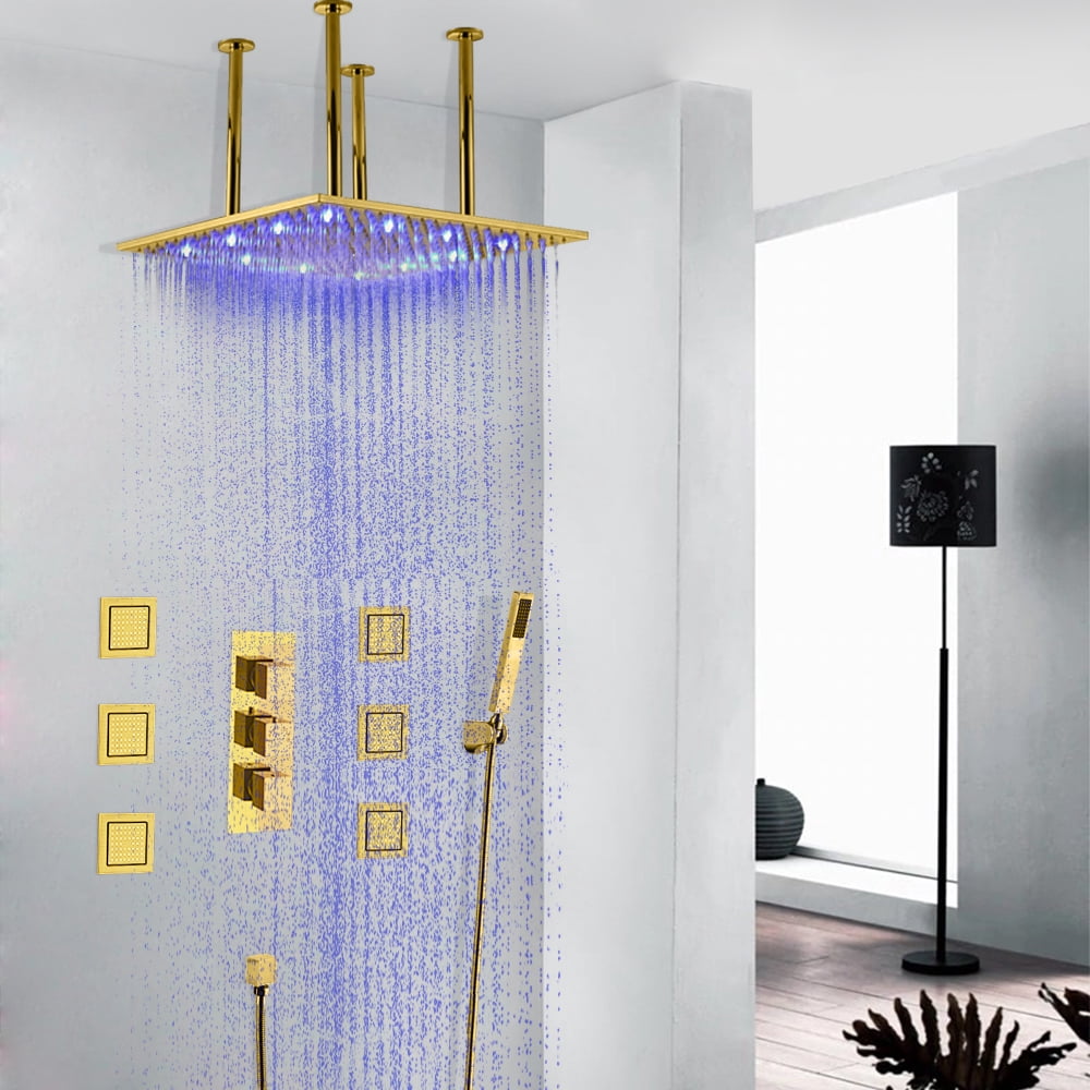 Juno Vanilla Gold Plated LED Large Rain Shower Head Shower Set ...
