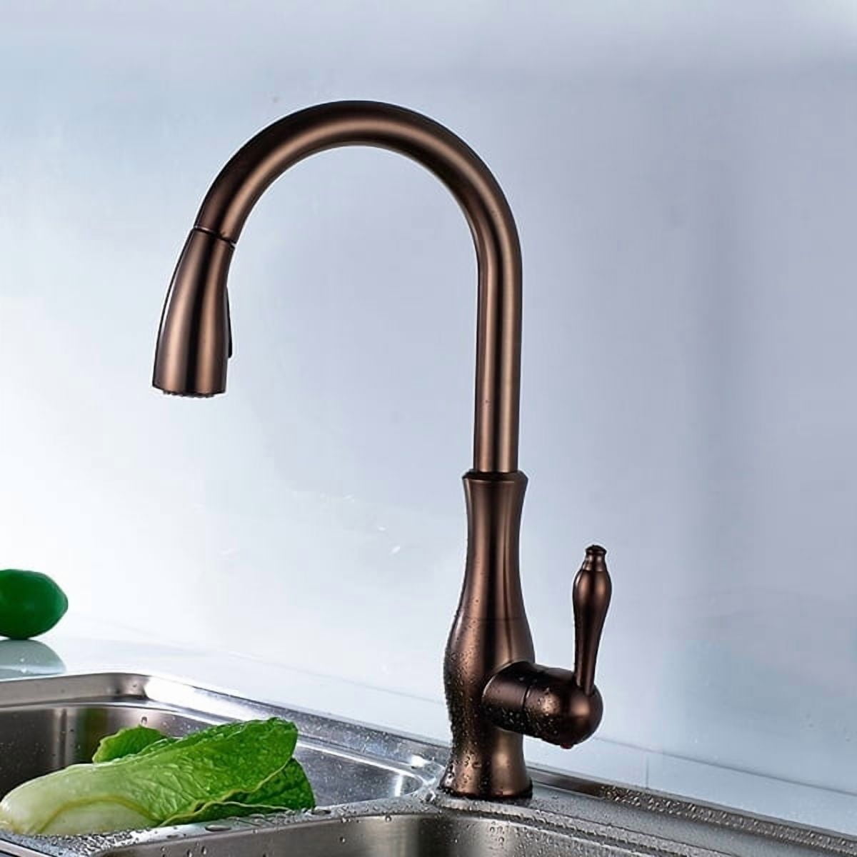 Juno Venice Pull Out Bronze Kitchen Sink Faucet Deck Mount Long Neck ...