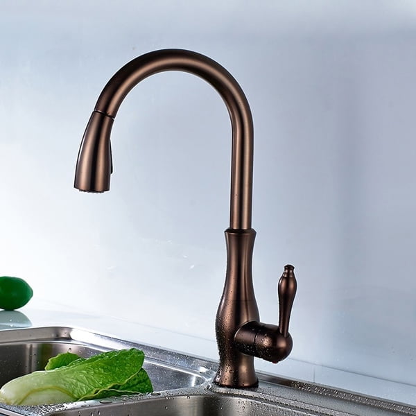 Juno Venice Pull Out Bronze Kitchen Sink Faucet Deck Mount Long Neck ...