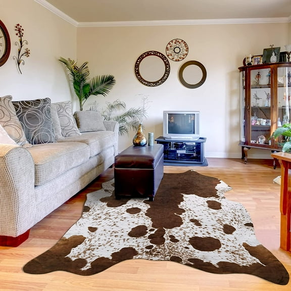Black and Gold Cow Hide Rug: Fluffy Faux Fur Cowhide Cow Print Rug for ...