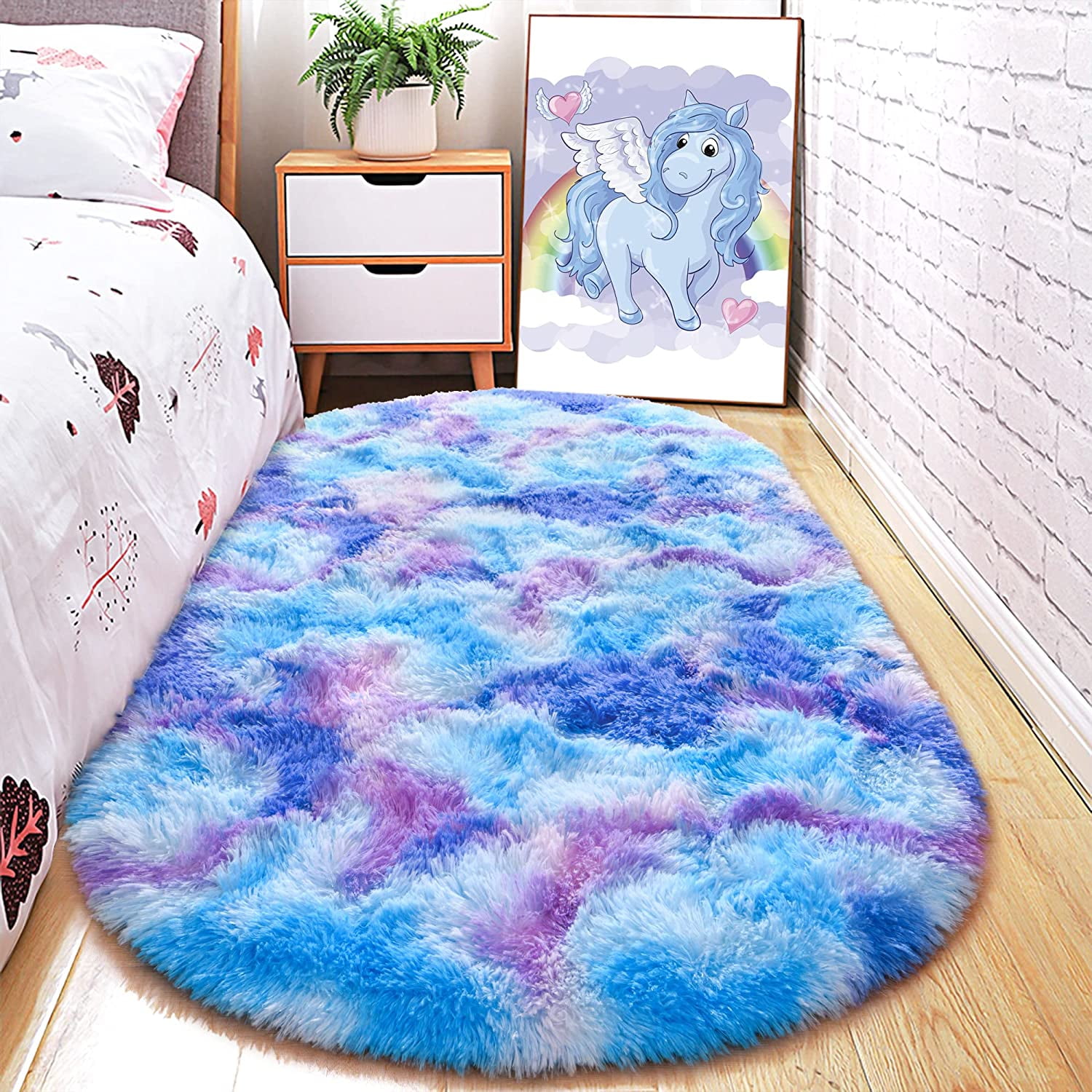 Junovo Bedroom Fuzzy Oval Rug, Soft Tie Dye Shaggy Carpet, Plush ...