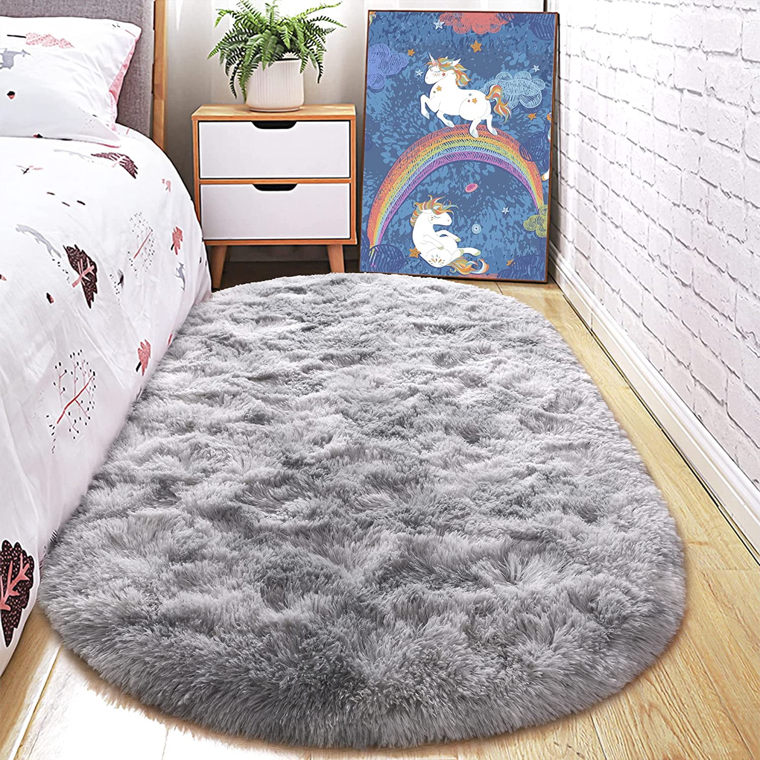 Junovo Bedroom Fuzzy Oval Rug, Soft Tie Dye Shaggy Carpet, Plush ...