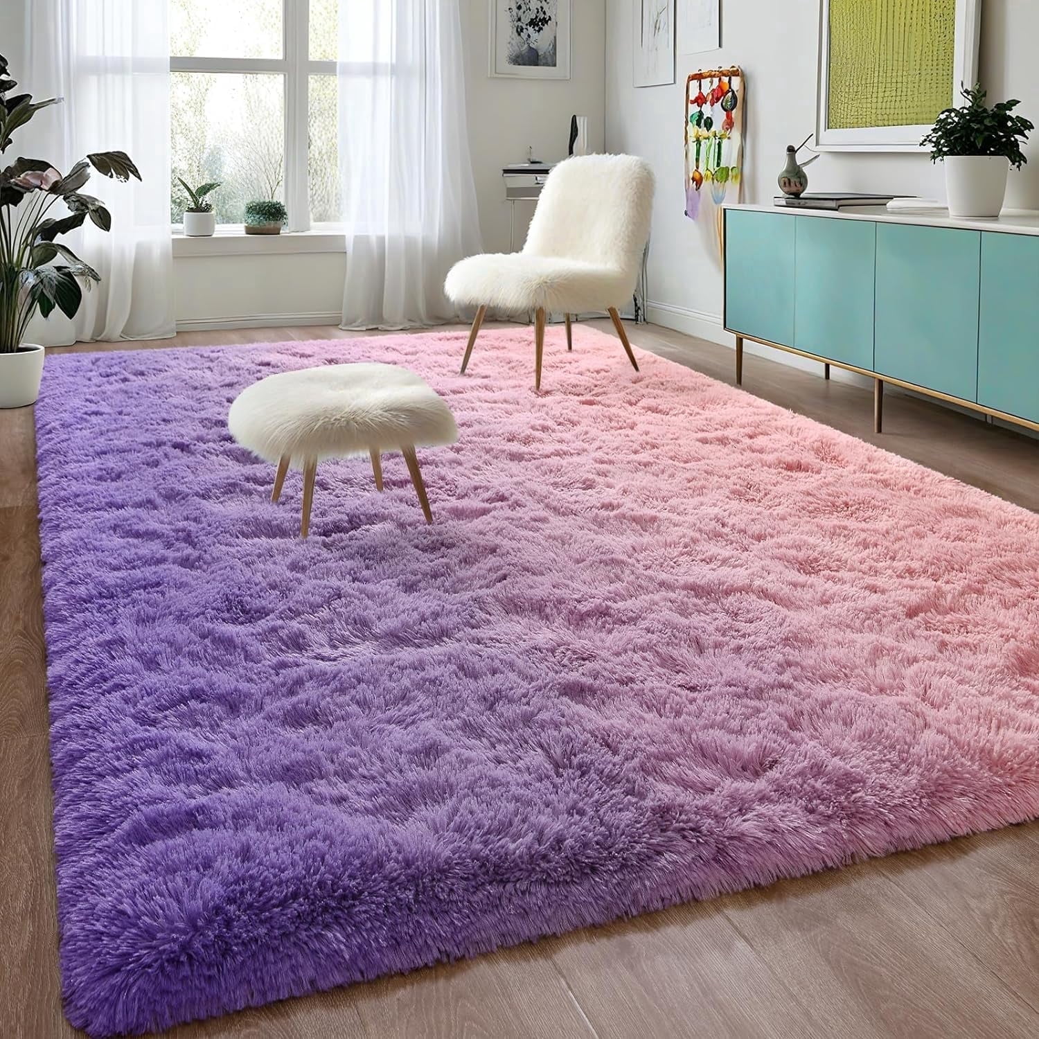 Junovo Gradient Modern Rugs Shaggy Rug Carpets for Bedroom, Living Room ...