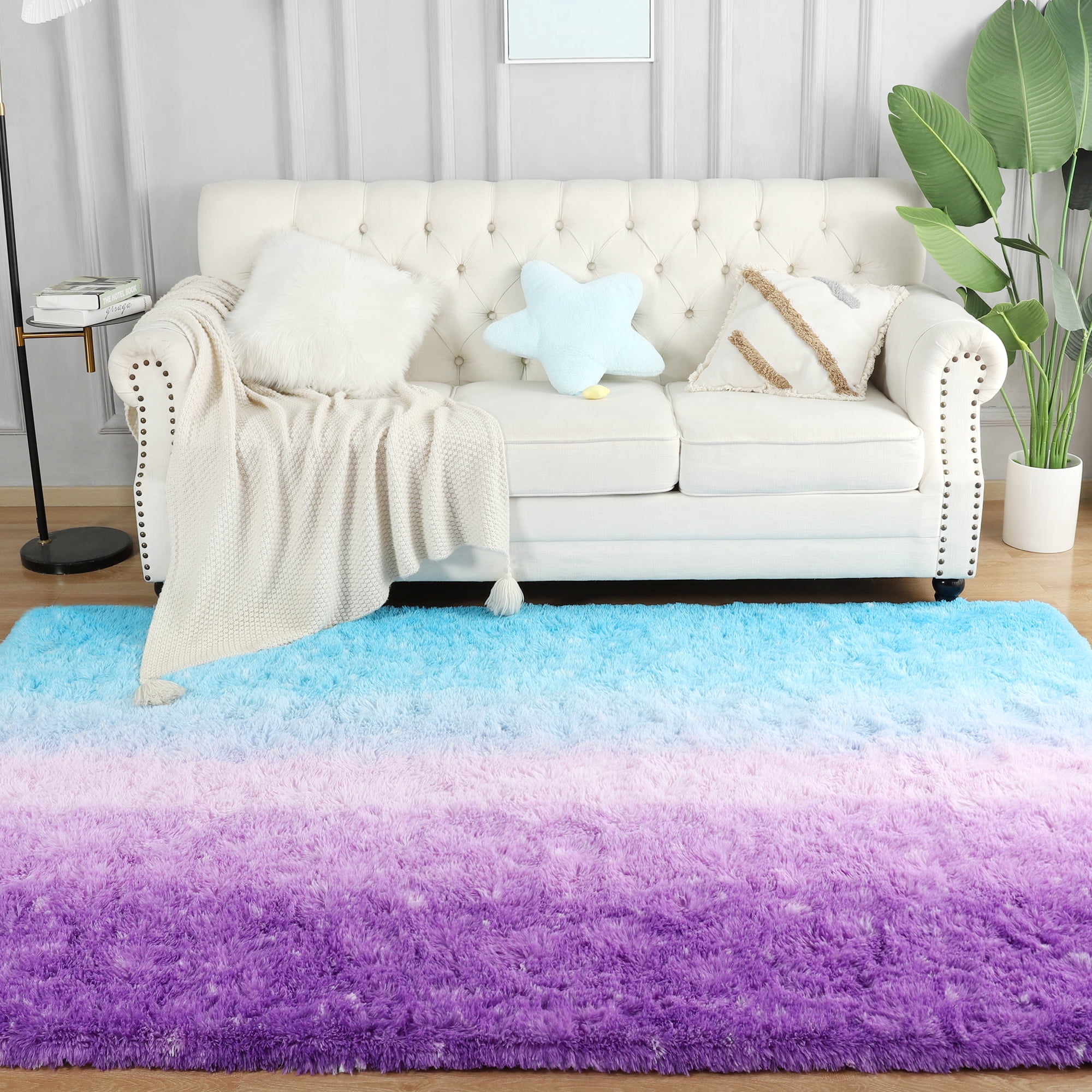 Junovo Gradient Modern Purple Area Rug, Shaggy Velvet Carpet for ...