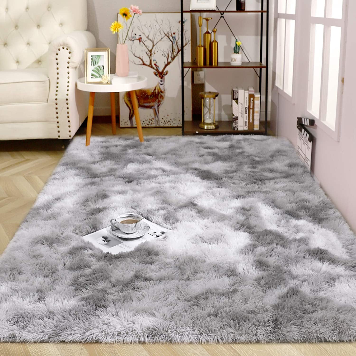 Junovo Luxury Velvet Shag Area Rug Modern Indoor Fluffy Rugs, Extra ...