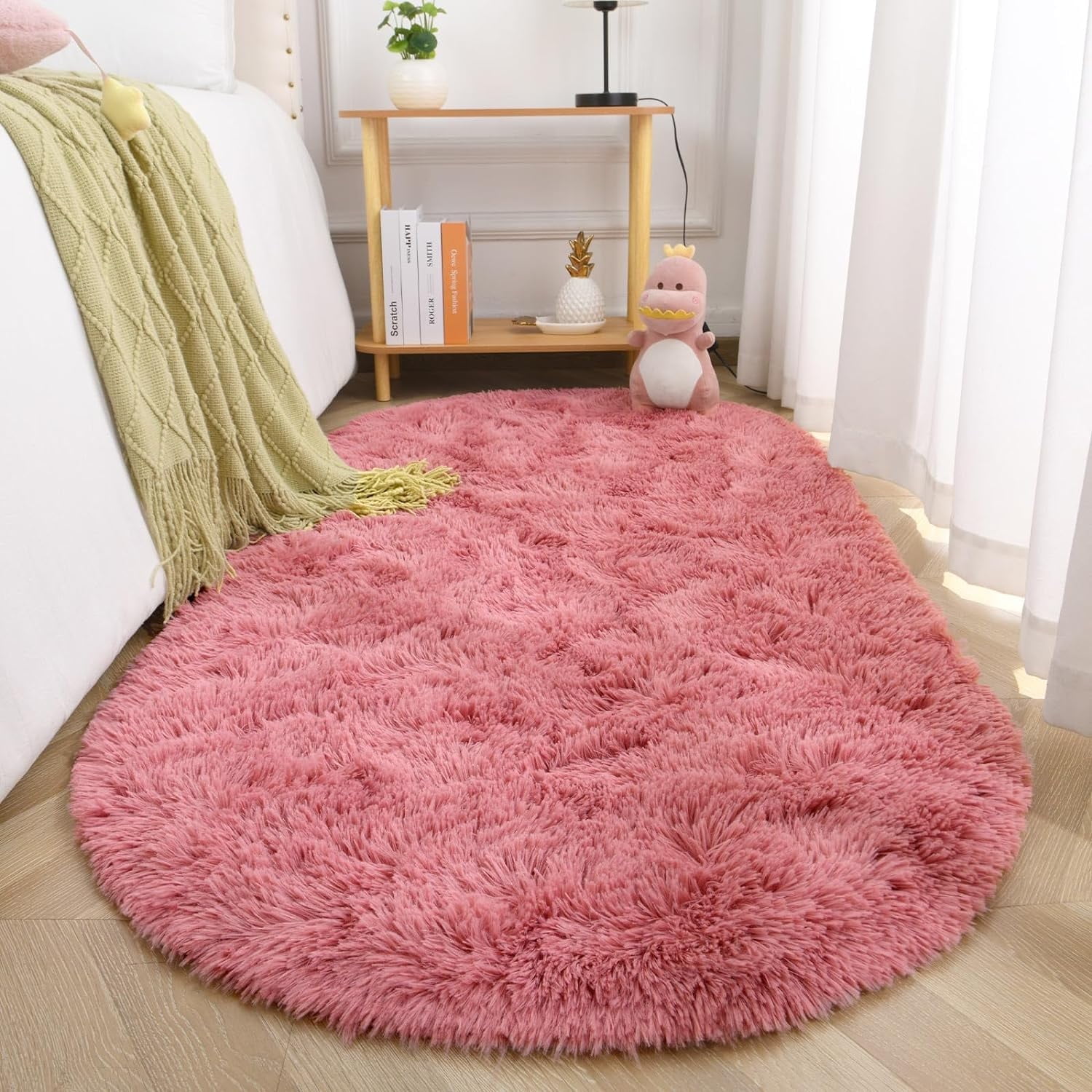 Junovo Oval Fluffy Area Rugs for Bedroom Plush Shaggy Carpet for Kids ...