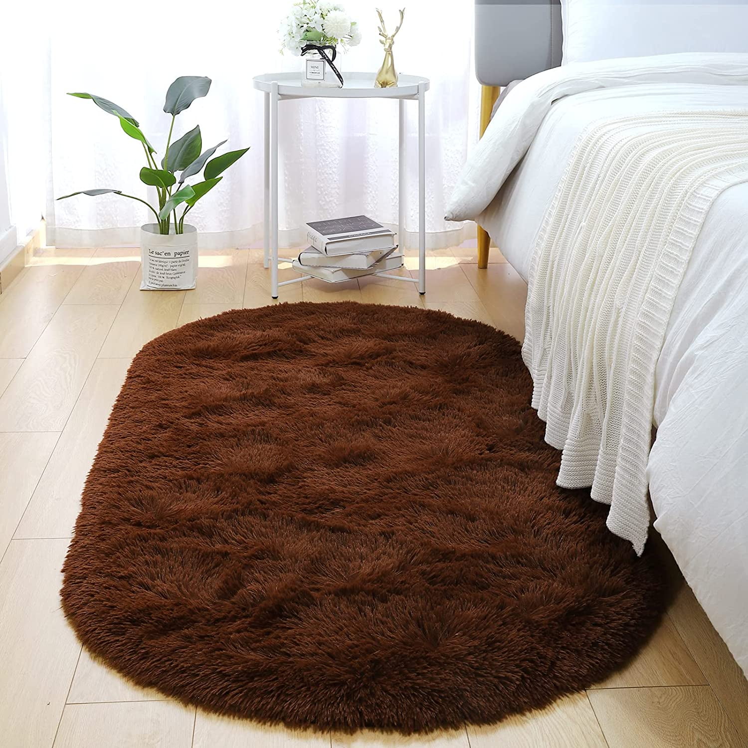 Junovo Soft Oval Rugs for Bedroom, Shaggy Carpet for Kids, Nursery Mats ...