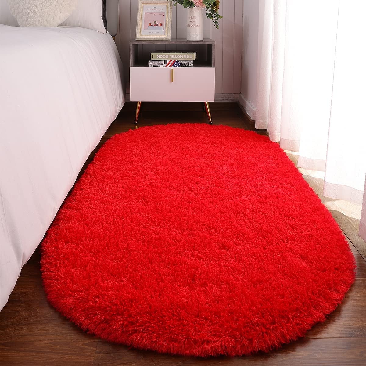 Junovo Oval Fluffy Area Rugs for Bedroom Plush Shaggy Carpet for Kids ...