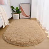 "Junovo Fluffy Oval Area Rug for Bedroom, Tan Shaggy Carpet, Kids Room ...