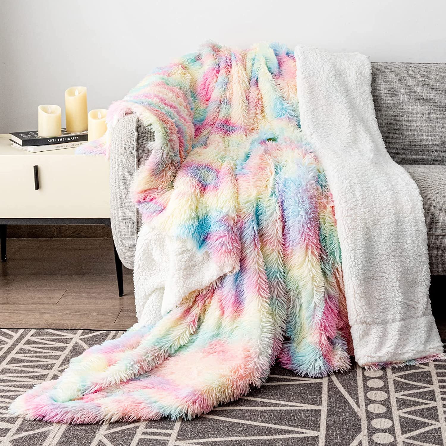 "Junovo Premium Shaggy Rainbow Blanket for Kids, 60""*80"" Soft ...