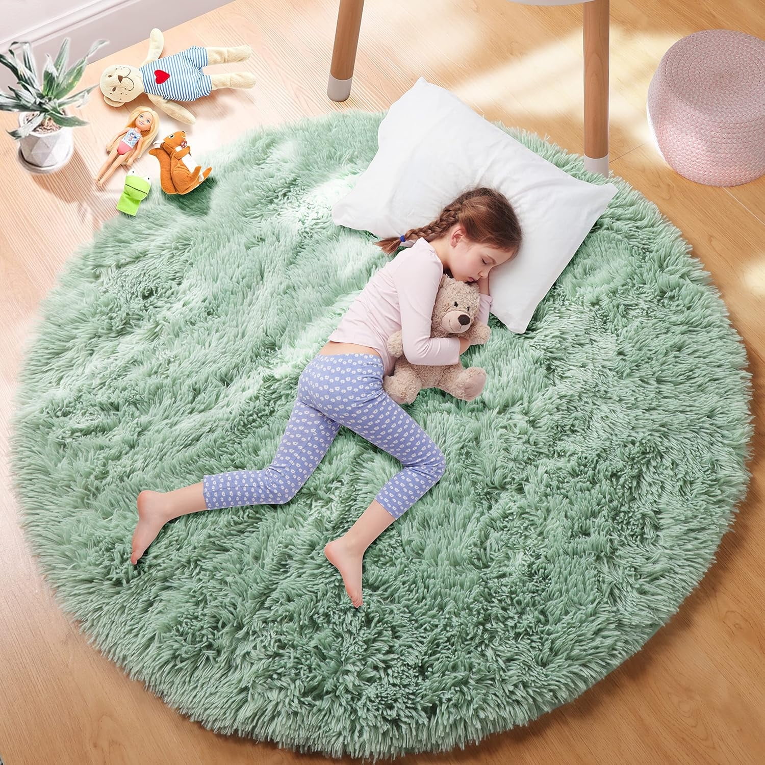Junovo Round Fluffy Area Rugs For Kids Girls Princess Castle Plush ...