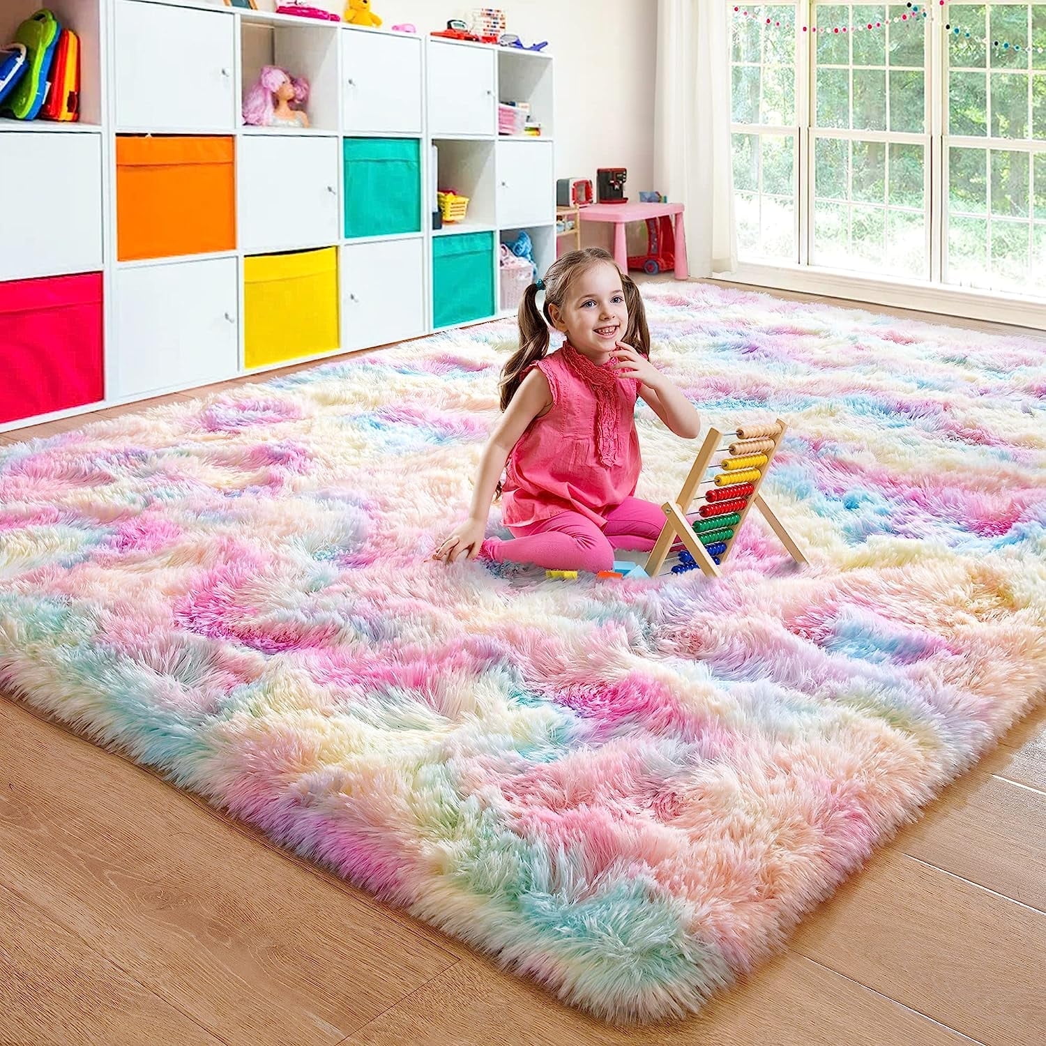Junovo Soft Rainbow Area Rugs for Girls Room, Fluffy Colorful Rugs Cute ...