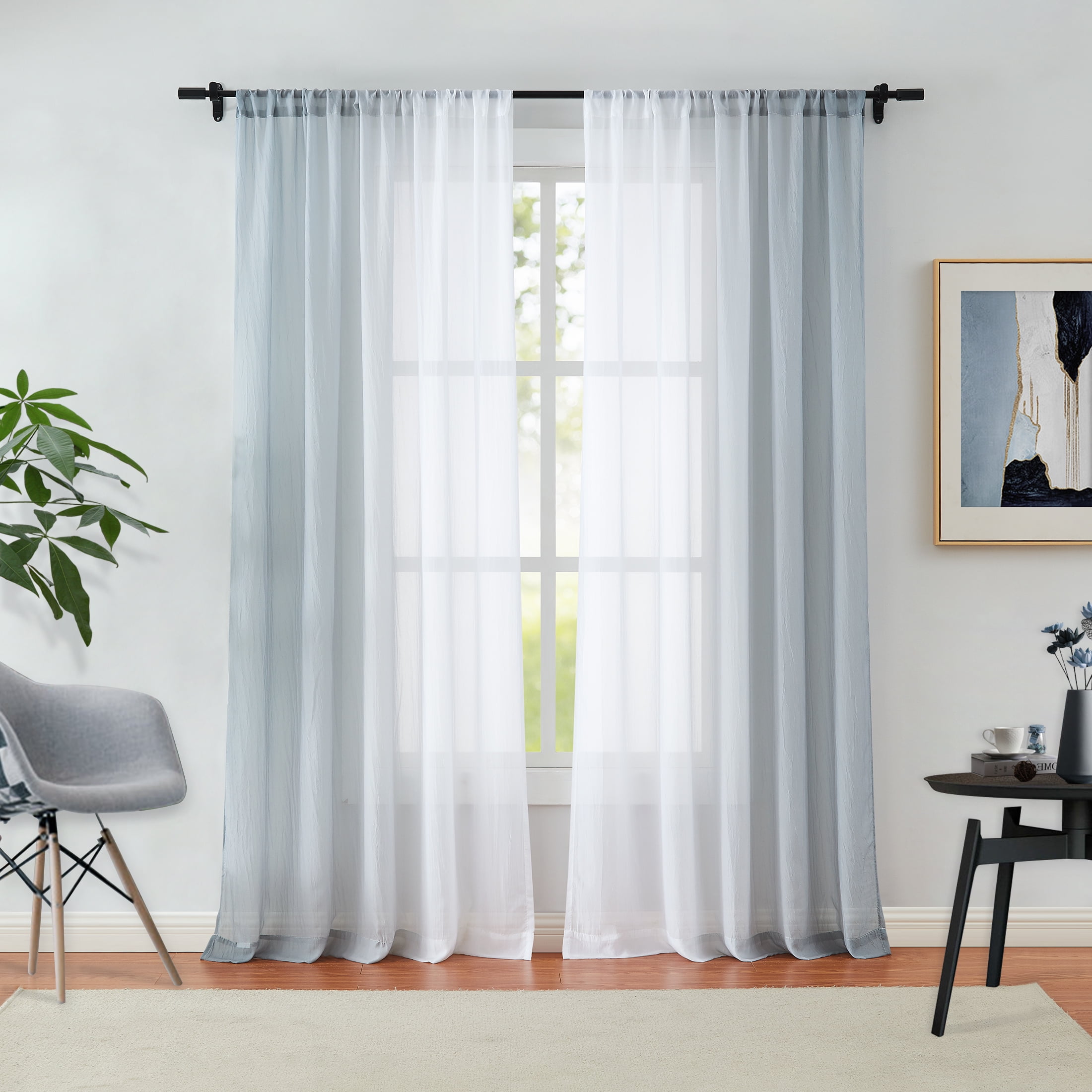 Junvictex Ombre Crushed Chiffon Sheer Curtains, 52"Wx63"L, Rod Pocket ...