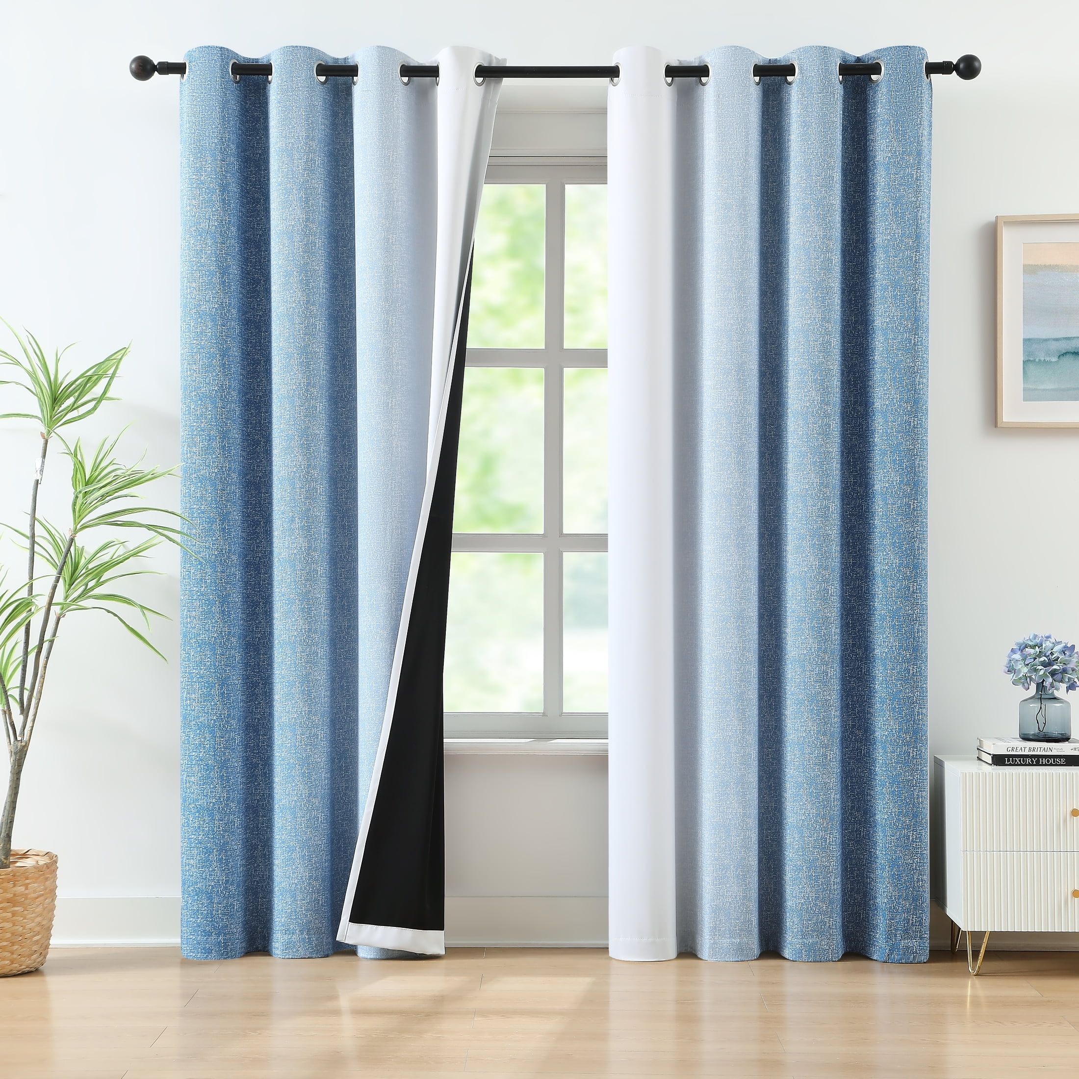 Junvictex Ombre Blue Blackout Curtains, Grommet Top, Triple Weave ...