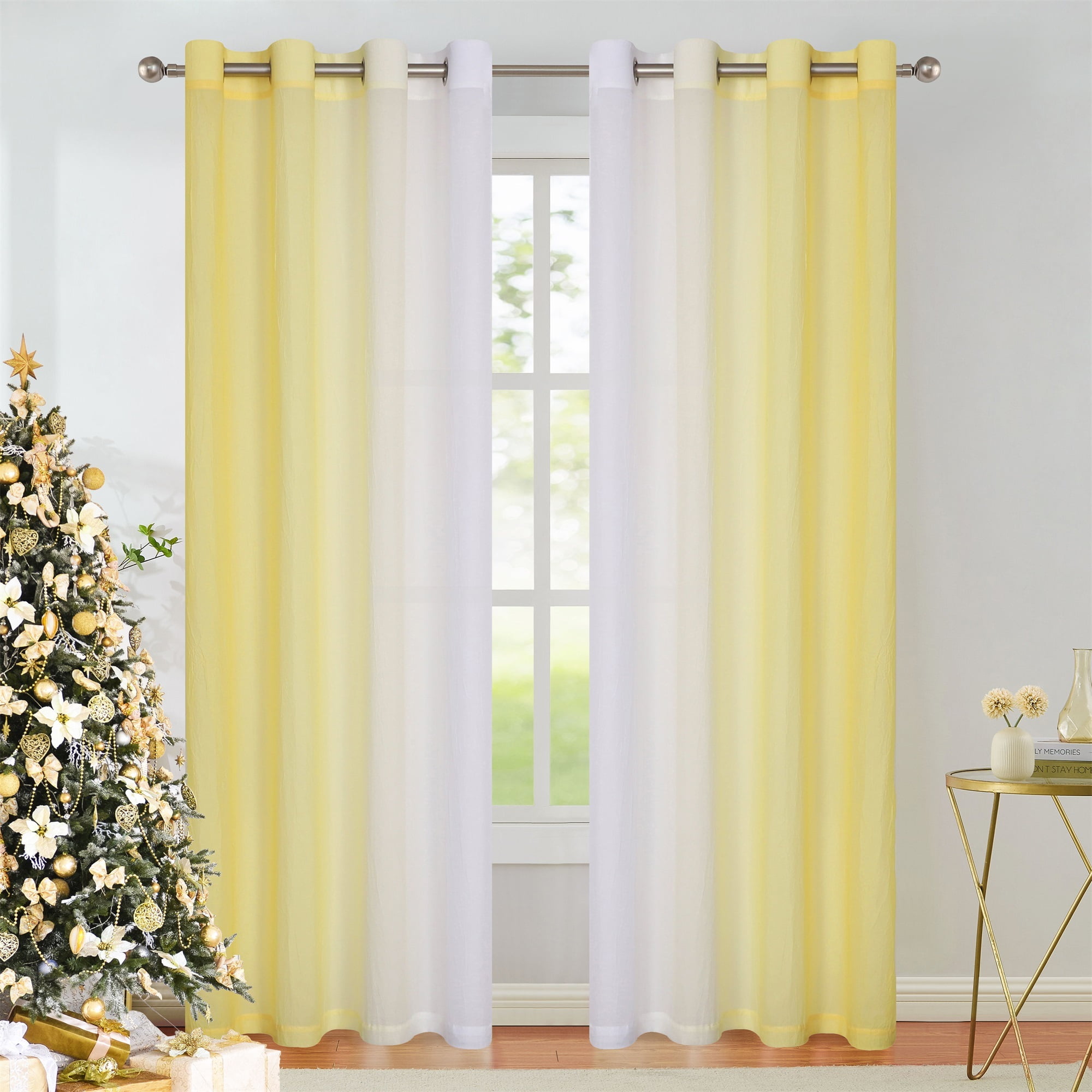"Junvictex Ombre Sheer Grommet Bedroom Curtain Set, Crinkle Chiffon ...