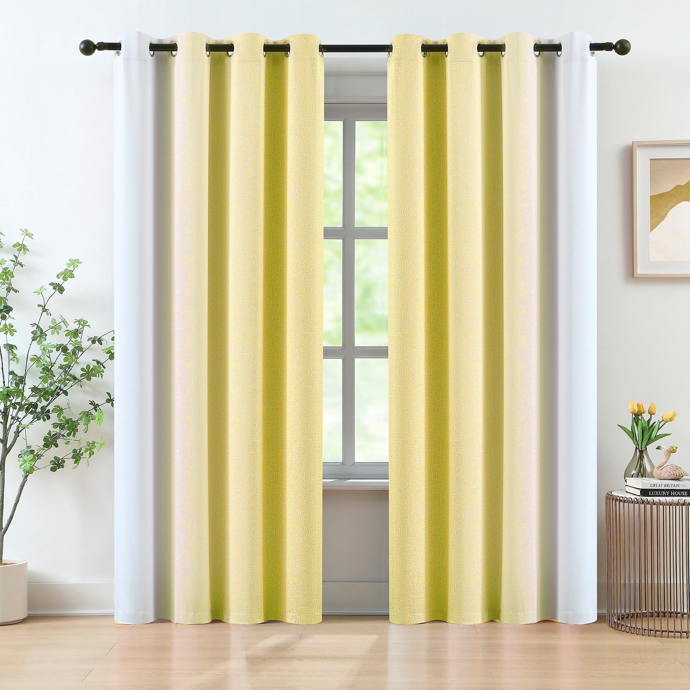 Junvictex Ombre Yellow Blackout Curtains, Grommet Style, Triple Weave ...