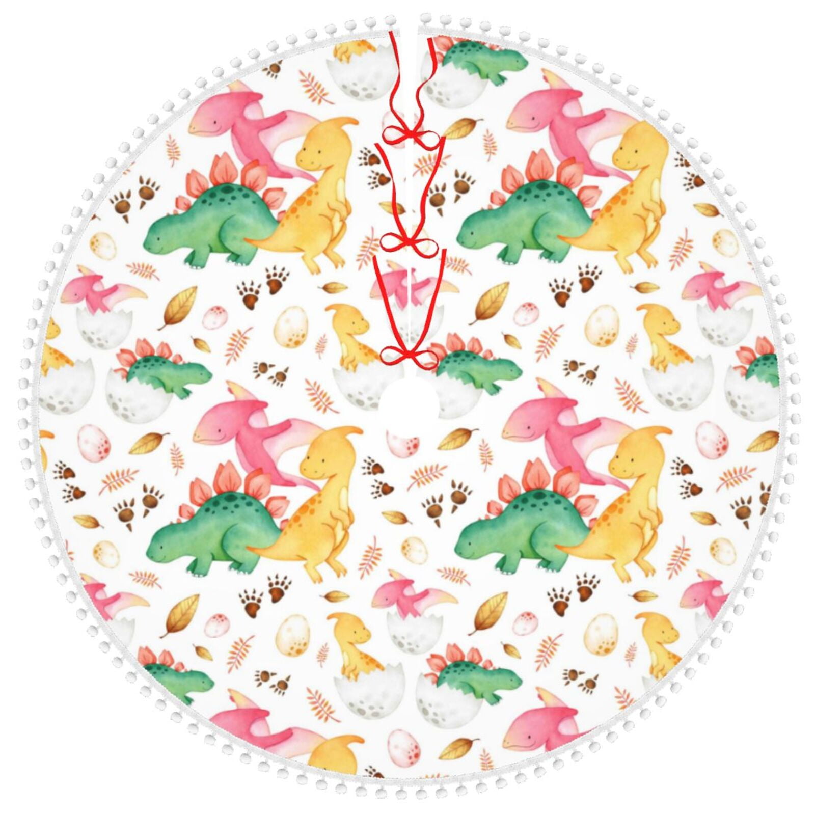 Junzan 36" Cute Baby Dinosaurs White Christmas Tree Skirt With Fluffy ...