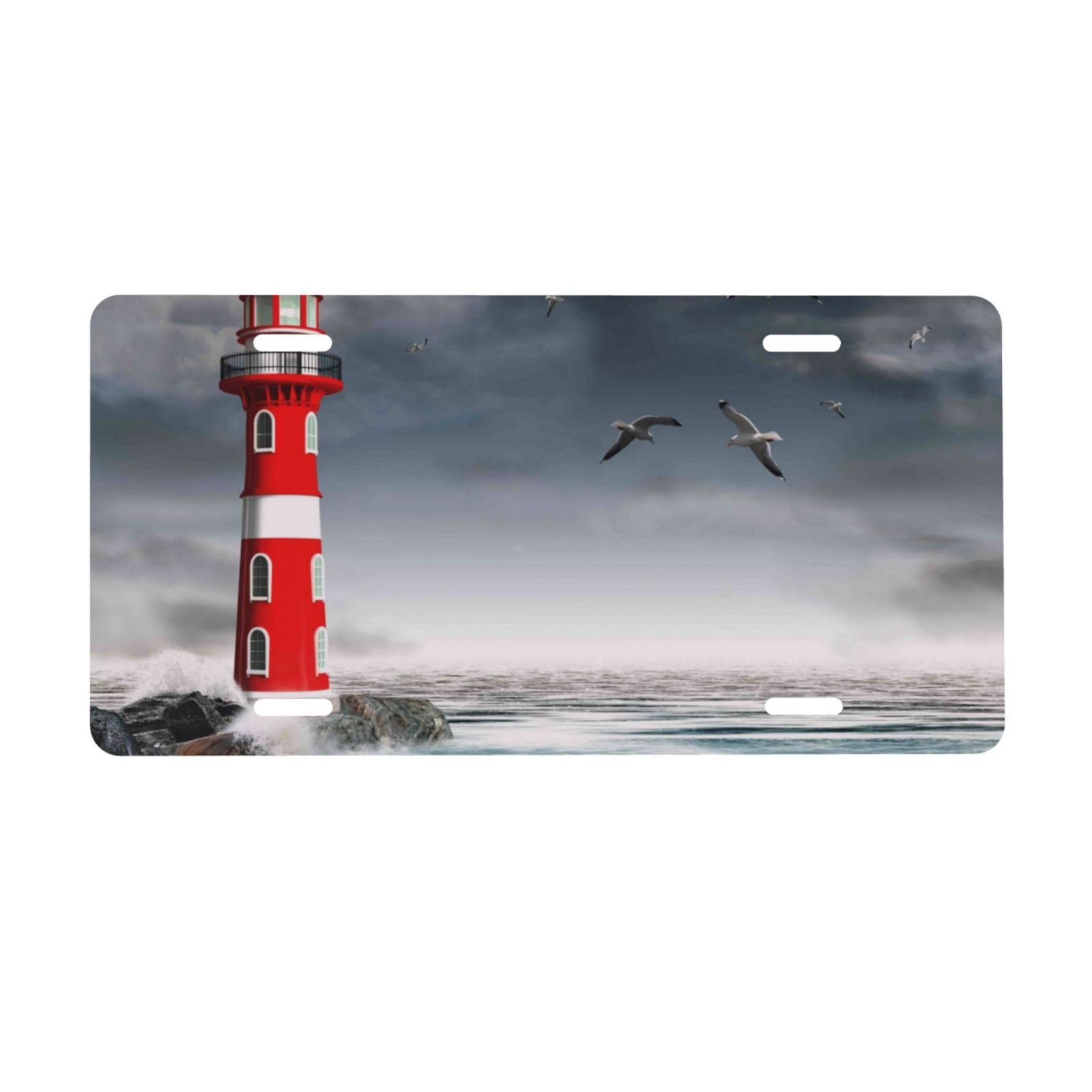 Junzan 3d Lighthouse In The Surf Front License Plate Covers Decorative ...