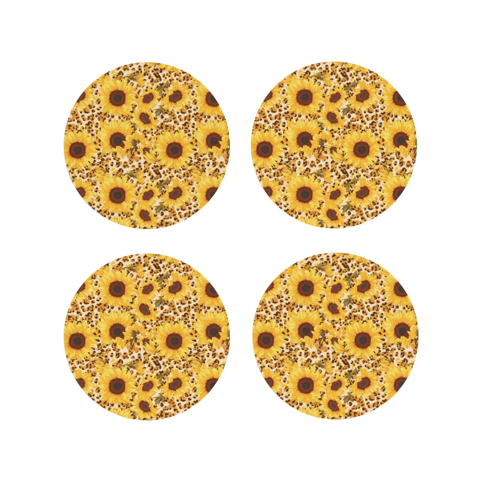 Junzan Abstract Leopard Print Sunflower Print Coasters for Drinks ...