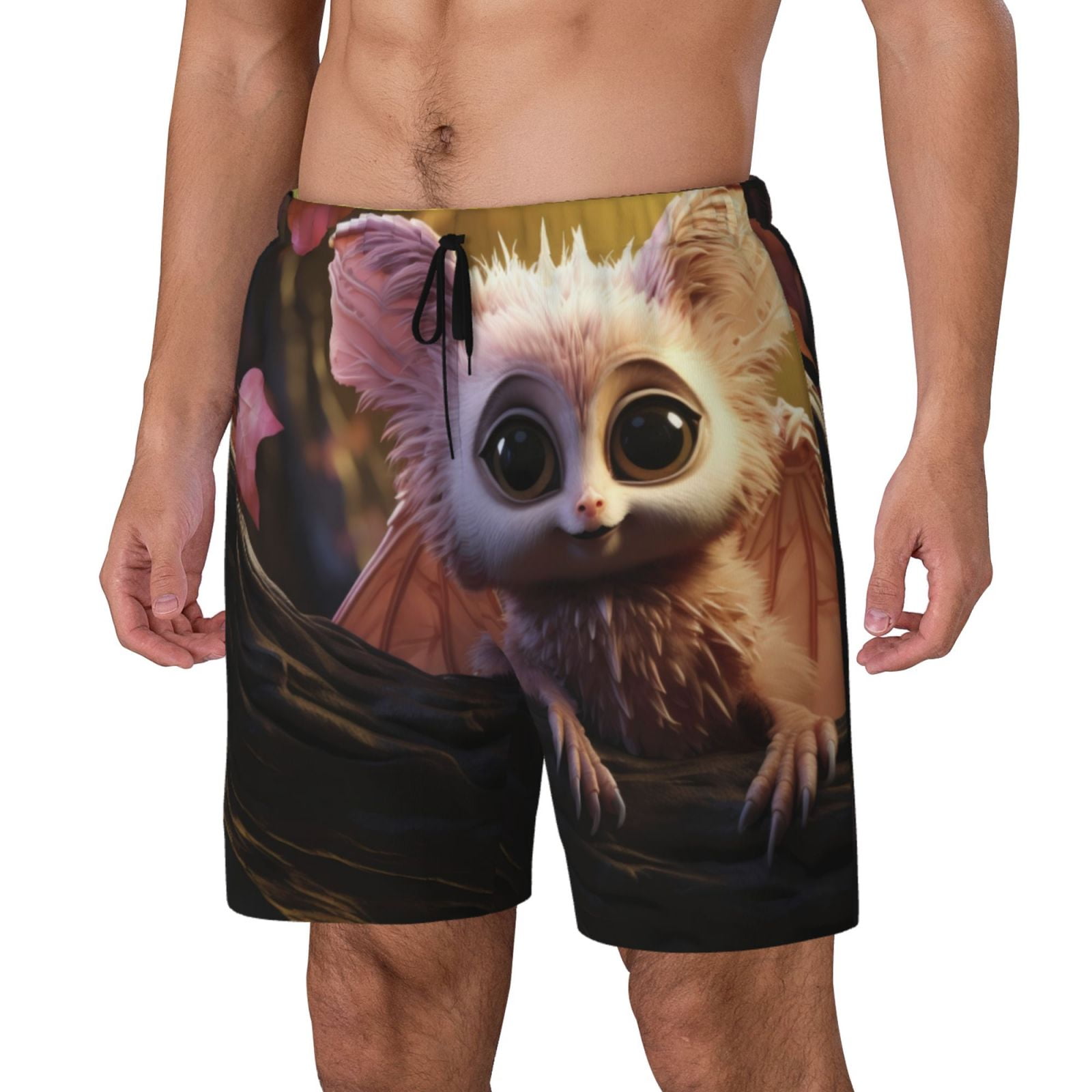 Junzan Adorable Fluffy Bat Print Swim Trunks Men Swim Shorts with Built ...