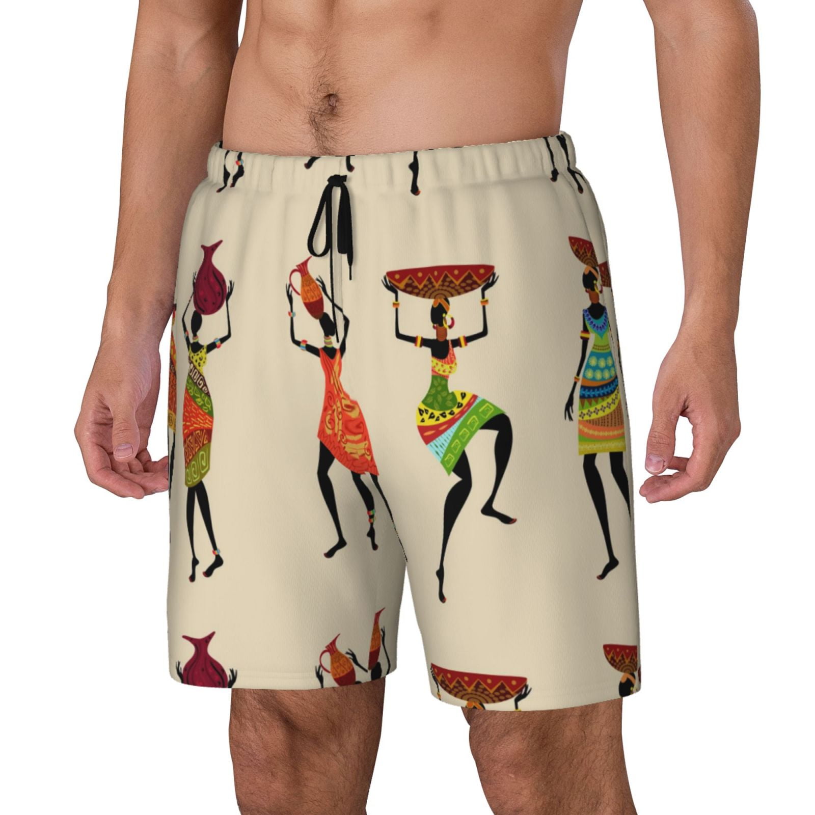 Junzan African Women Print Swim Trunks Men Swim Shorts with Built-in Compression Liner Funny ...