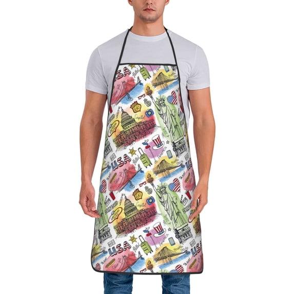 Junzan America Landmarks1 Print Kitchen Cooking Aprons, Chef Apron for ...